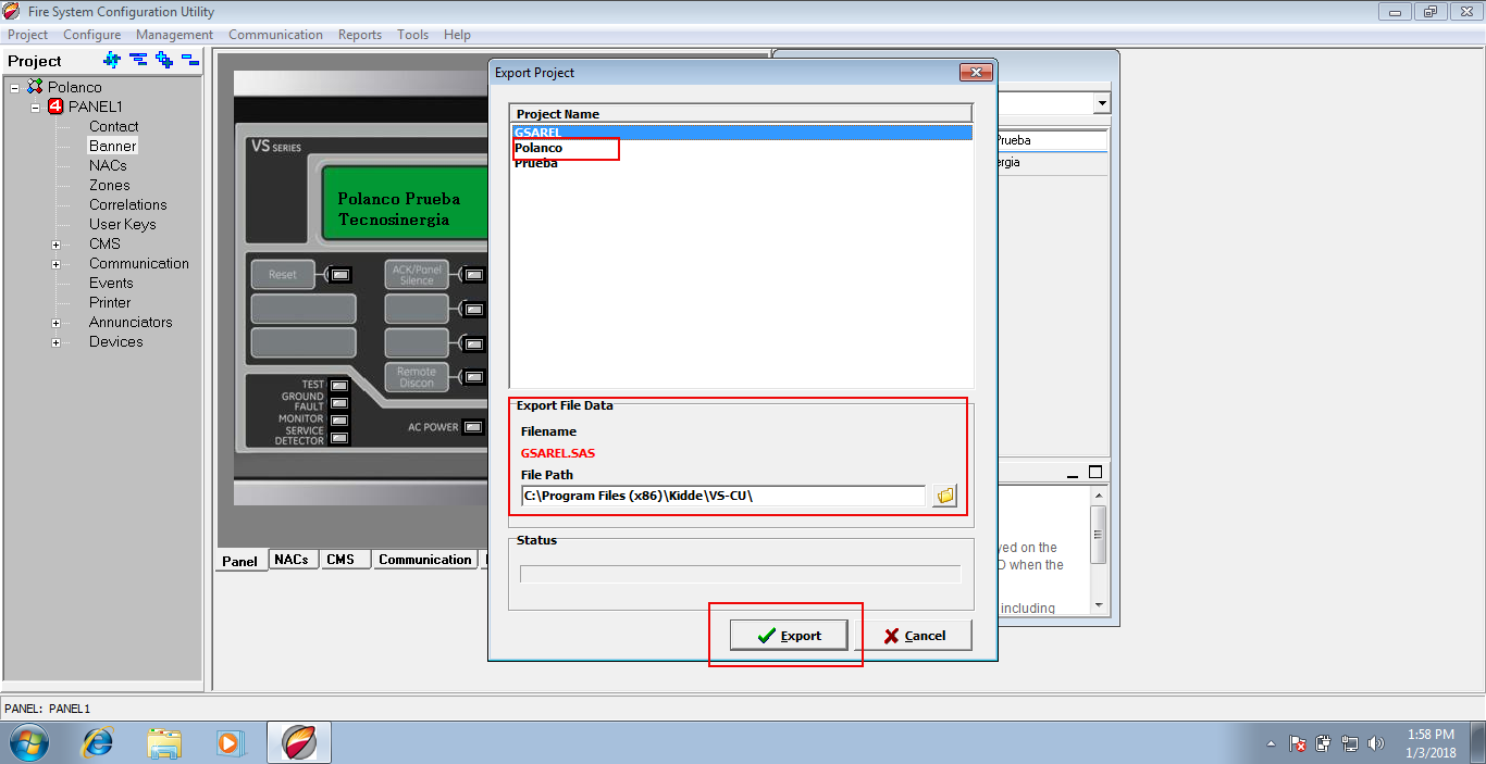 ¿Cómo exportar un proyecto desde el software VS-CU Kidde para paneles ...