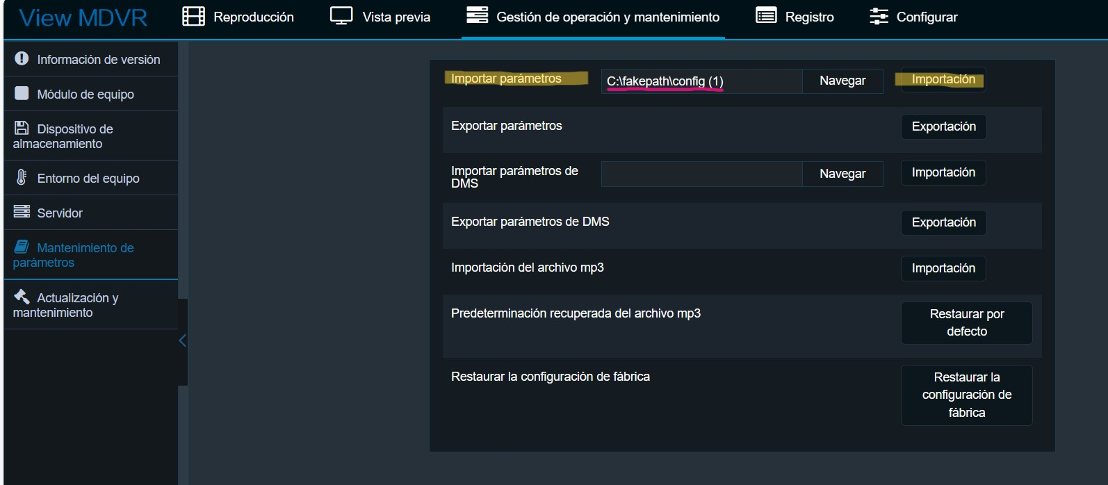 ¿Cómo exportar e importar las configuraciones a equipos MDVR/DASHCAM desde la interfaz web ...