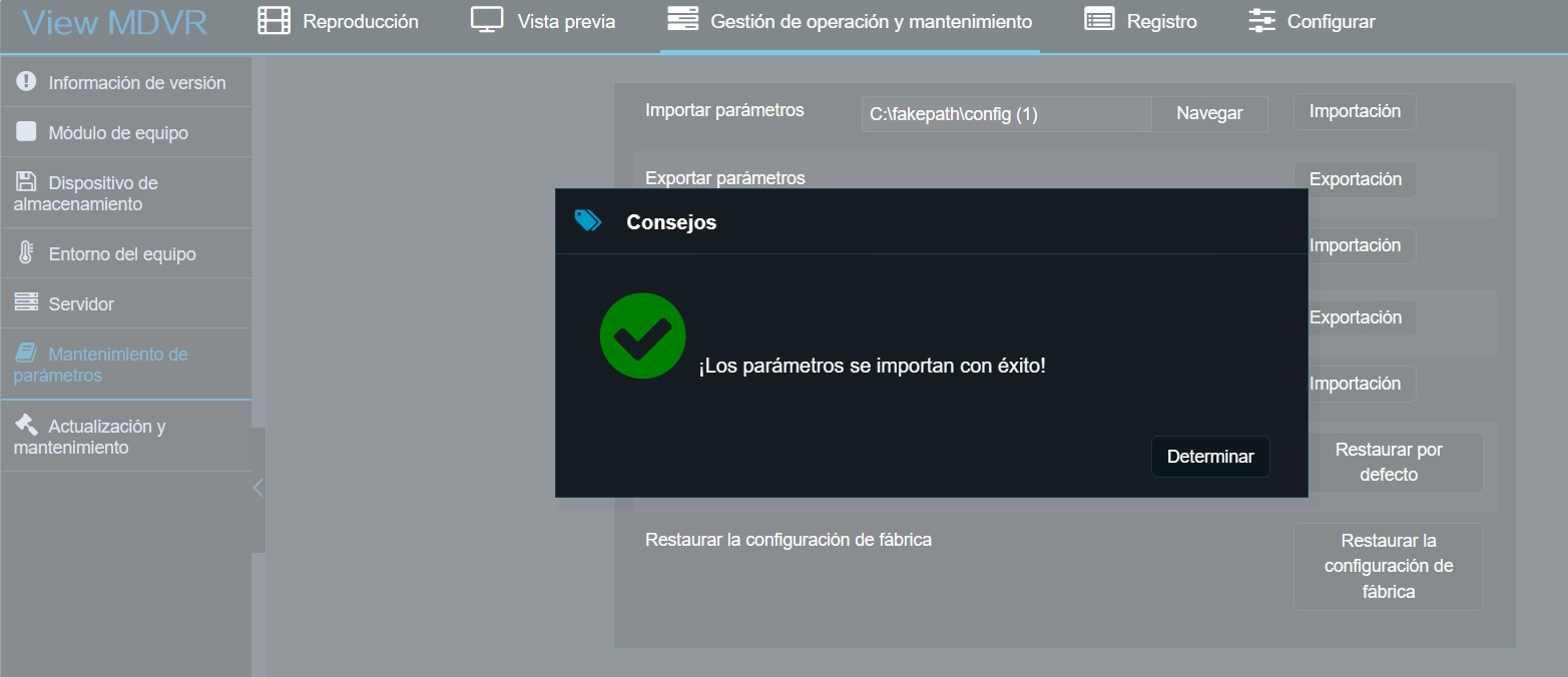 ¿Cómo exportar e importar las configuraciones a equipos MDVR/DASHCAM desde la interfaz web ...