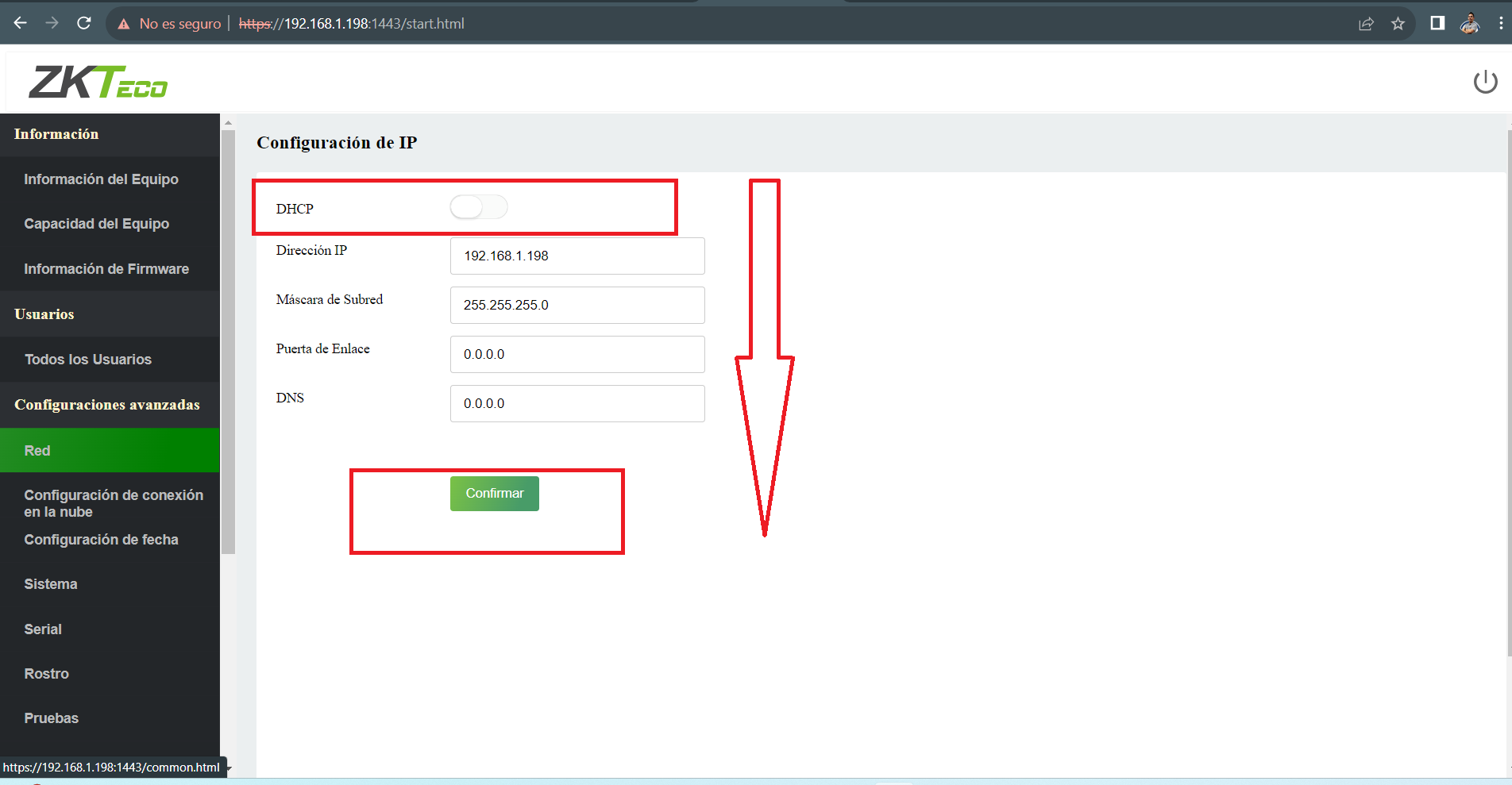 Acceso a la Interfaz Web del Control de Acceso ZKTECO PROMA-QR – Centro de Ayuda Tecnosinergia ...