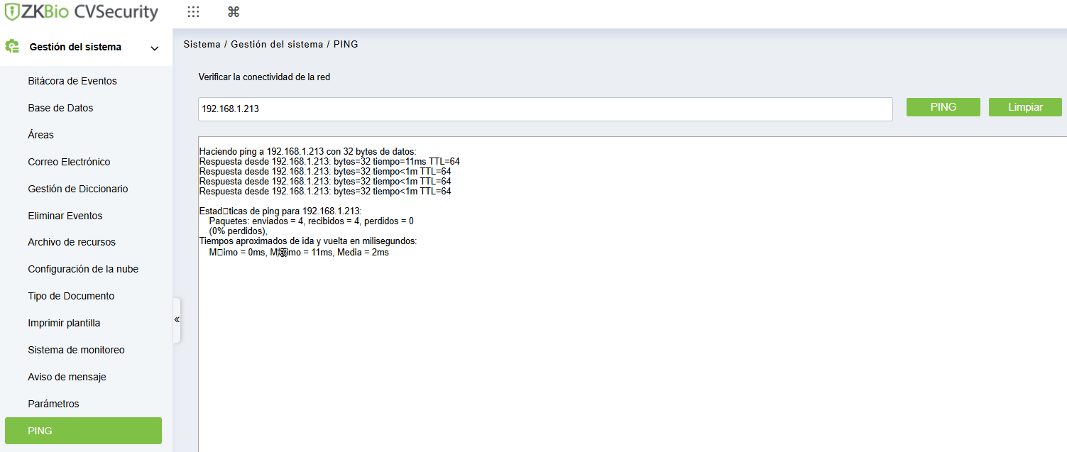¿Como mando un PING desde ZKBio CVSecurity? – Centro de Ayuda Tecnosinergia - Tecnosinergia S ...