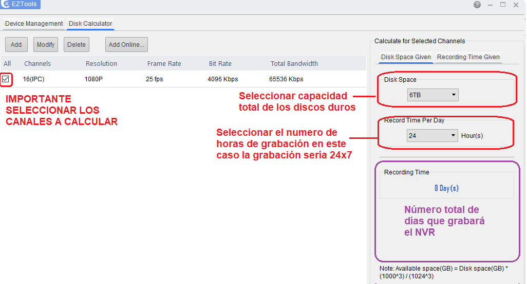 ¿Cómo realizo el Calculo de Almacenamiento basado en el Tamaño del Disco Duro con EZtools de UNV ...
